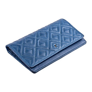 Zinda Genuine Leathers Women’s Wallet RFID Protection Long Purse Flap Over Quilted (Blue)
