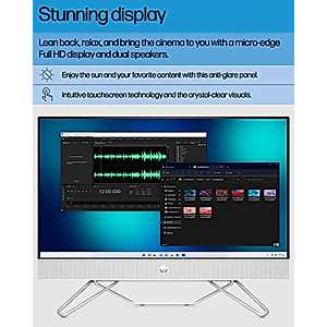 HP All-in-One Bundle PC, Intel Pentium Silver Processor, Intel UHD Graphics 605, 8 GB SDRAM, 256 GB PCIe SSD, Full HD Display, Windows 11 Home OS, Dual Computer Speakers, Wi-Fi (24-cb0120, 2022)