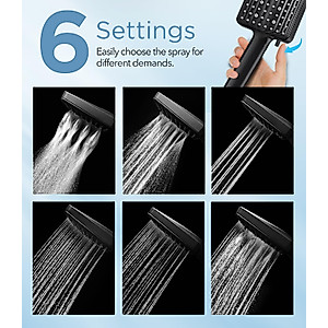 MakeFit Filtered Shower Head Black - 6 Modes High Pressure Handheld Shower Head with Filter Mineral Beads, Detachable Handheld Showerhead Set with Stainless Steel Hose and Shower Arm Bracket