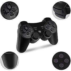 Kolopc Wireless Controller Compatible for PS3 Console, Double Vibration, 6-Axis Gyro Sensor, Upgraded Joystick Motion Gamepad with Charging Cable (Black Skull and Galaxy)