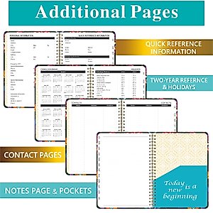 2023 Planner, Jul. 2023 – Jun. 2024, Academic Planner 2023-2024, 8.4" x 6.2" with Weekly ＆ Monthly Spread, Spiral Planner Notebook, Elastic Closure, Inner Pocket, Coated Tabs, Floral