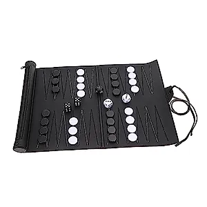Toyvian 4 Pcs Backgammon Board Leather Backgammon Board Roll- up Tournament Chess Folding Small Chess Set Portable Chess Board Magnetic Chess Board Travel Backgammon Chess Supply Pu Aldult