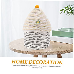 TOYANDONA Storage Basket Food Storage Bins Mini Trash Can with Lid Baby Foods Living Room Storage Basket Nursery Storage Baskets Small Woven Basket Cotton Yellow Baby Sundries Container Toy