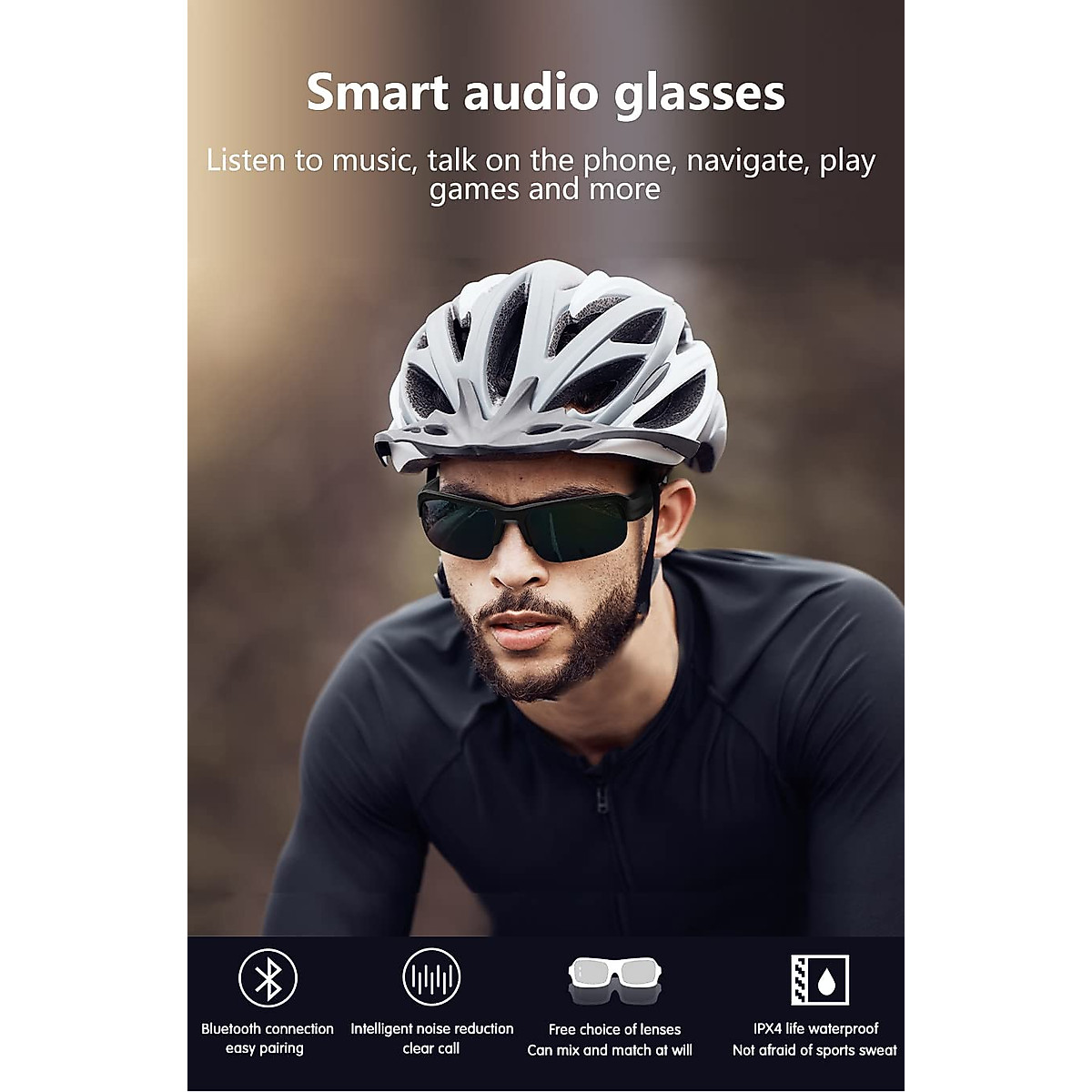 Smart Glasses: Blue Light Filtering & Polarized Sunglass Lenses - Low Latency Audio - Built-in Mic & Speakers - Touch & Voice Assistant Compatible