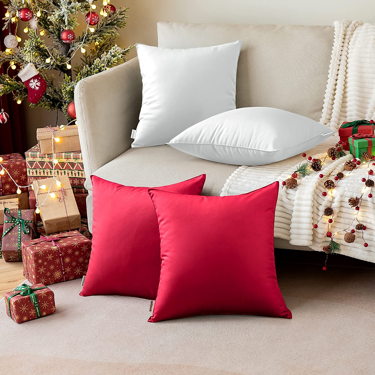 MIULEE Pack of 4 Decorative Outdoor Pillow Covers Waterproof Square Garden Cushion Cases PU Coating Throw Pillow Cover Shell for Tent Park Couch 20x20 Inch White