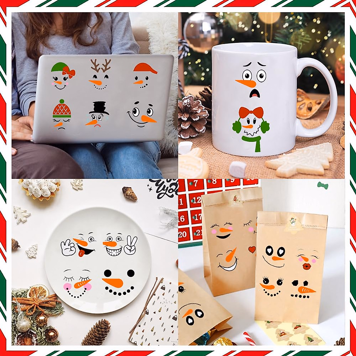 iMagitek 36 Pcs Snowman Face Stickers for Christmas Ornaments Snowman Face Decals DIY Vinyl Stickers for Water Bottles Christmas Ball Refrigerator Window Clings Christmas Decorations