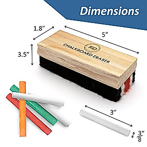 Chalk - 24 Pack Including 12 White Chalk, 12 Colored Chalk With 1 Felt Chalkboard Eraser - Thin Chalkboard Chalk Great for School, Office and Home Use, Dustless Chalk for Kids Bundle Pack