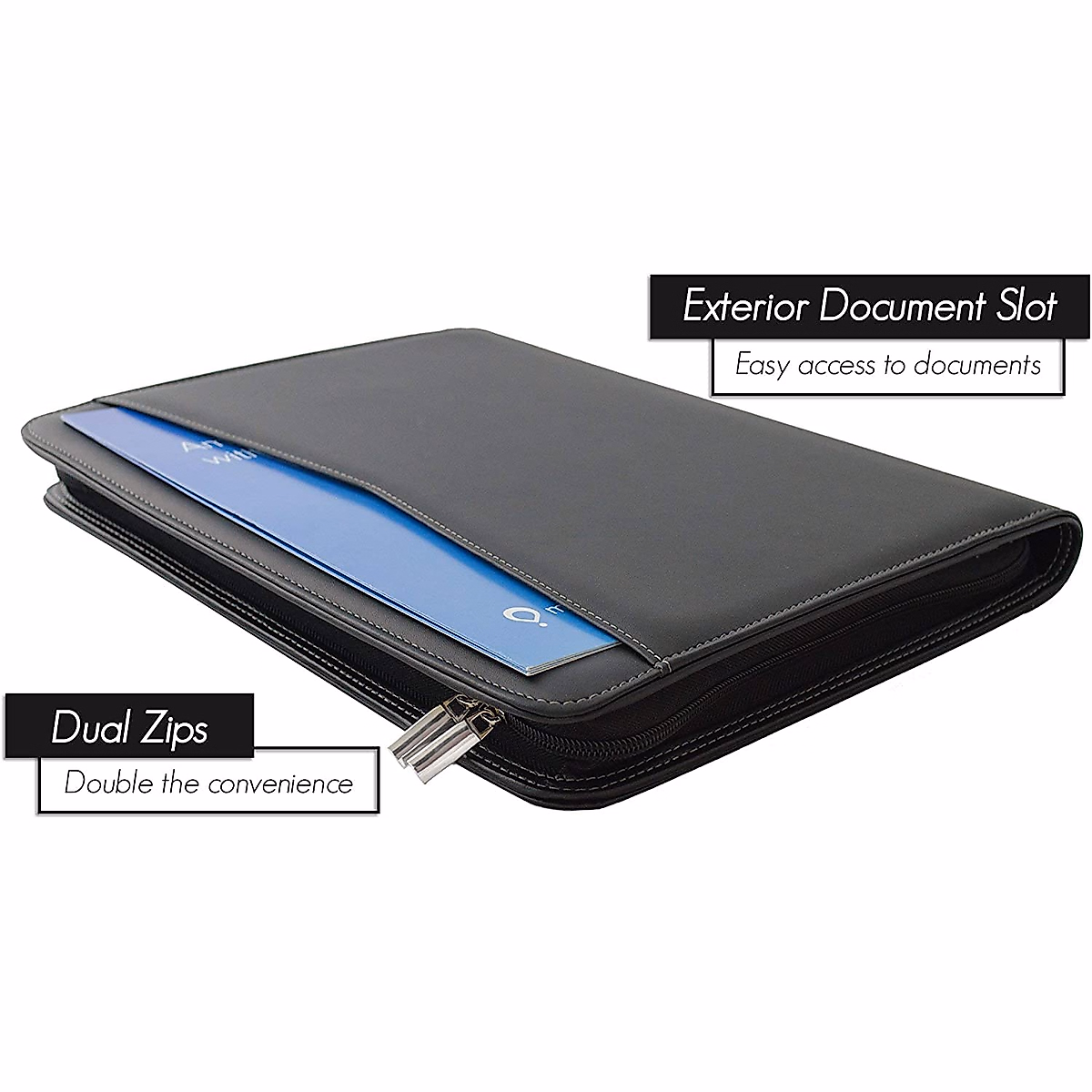 STYLIO Zippered Padfolio Binder (Black) and Slim Leather Wallet (Brown) Bundle. Perfect for Documents, iPad/Tablet, Notepad, Business Cards, IDs and Bills. Great Gift Bundle.