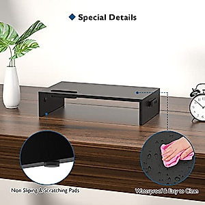 1home Monitor Stand Riser, 16.7 Inch Wood Monitor Riser Stand with Storage Organizer, Desktop Ergonomic Monitor Stand Riser with Cellphone Holder and Cable Management, Black