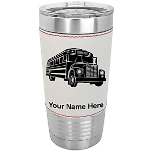 LaserGram 20oz Vacuum Insulated Tumbler Mug, School Bus, Personalized Engraving Included (Faux Leather, Baseball Style)