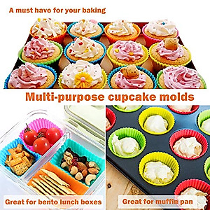 IPOW 24 Pack Silicone Cupcake Baking Cups Reusable Food-Grade BPA Free Non-Stick Muffin Liners Molds Sets, 2 Shapes Round Rectangle