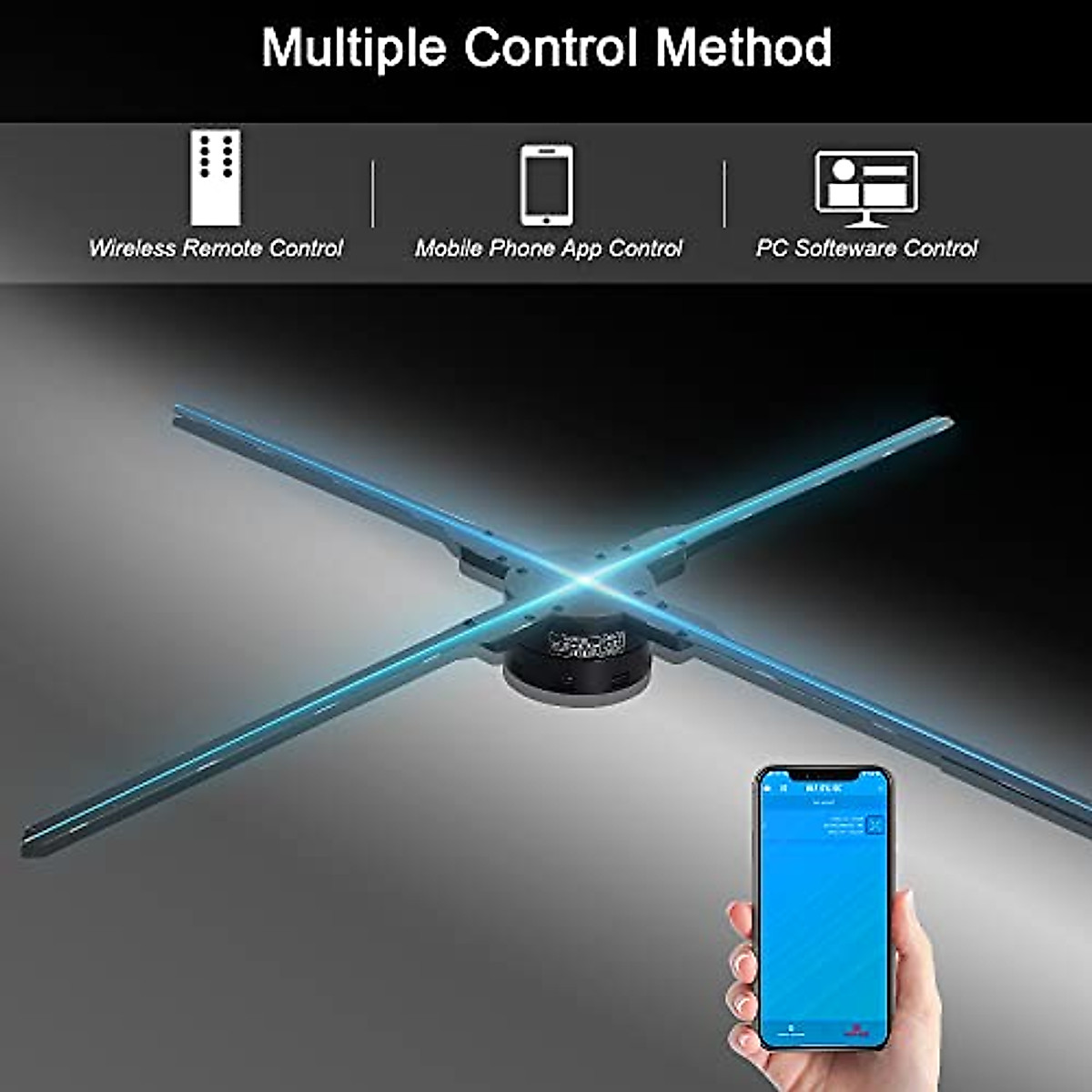 WISVANAI 3D Hologram Fan Projector, 39.4in High-Resolution Holographic Video Projector, Advertising Display Fan with WiFi, 1024 LED Beads & Bluetooth Speaker Supported