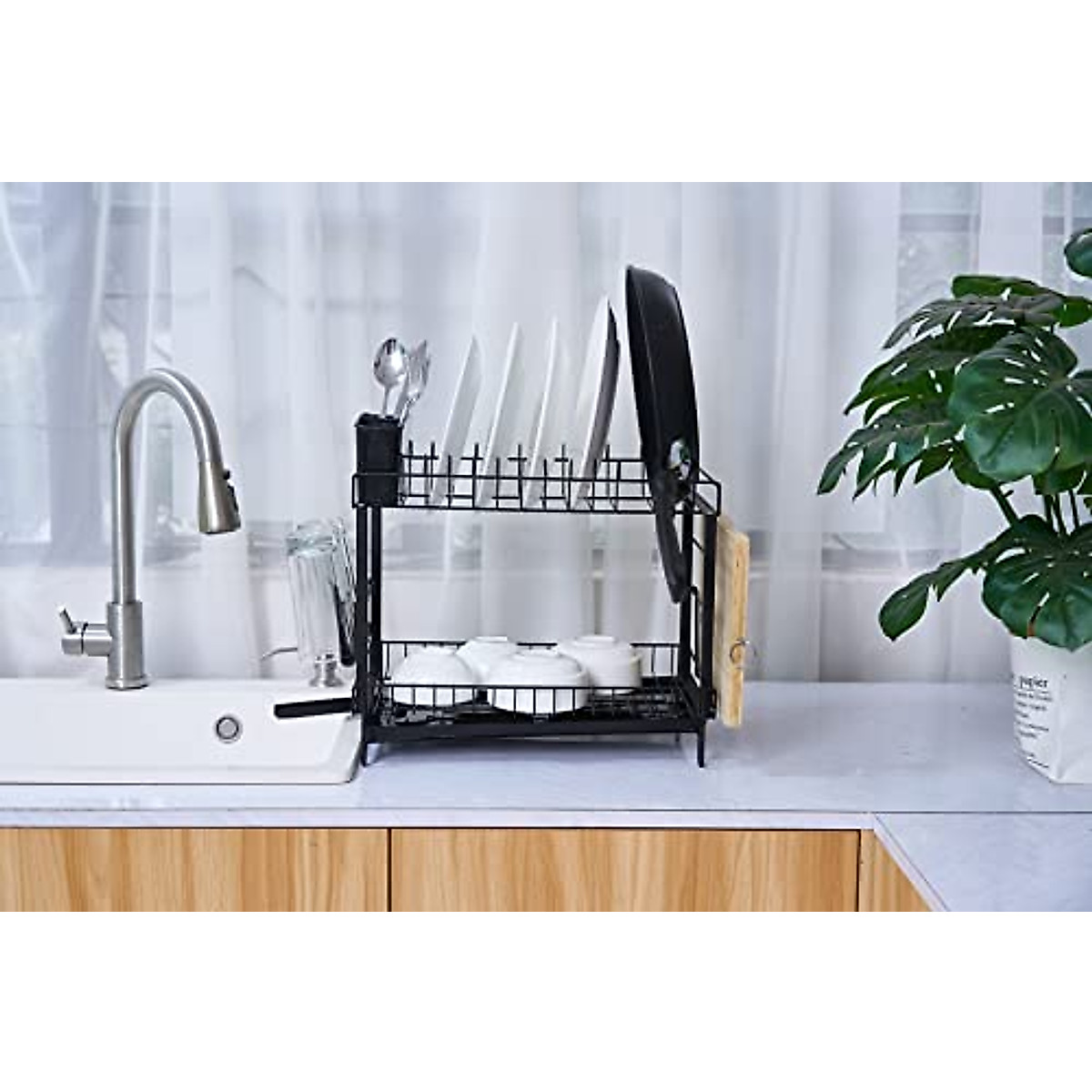 Premium Racks 2 Tier Dish Rack - Large Capacity - New Drainage System - Modern Design