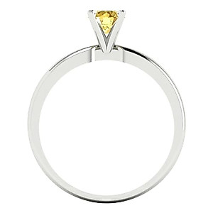 Clara Pucci 0.50ct Round Cut Solitaire Natural Yellow Citrine Engagement Bridal Promise Anniversary Ring in 18K White Gold Size 4.25