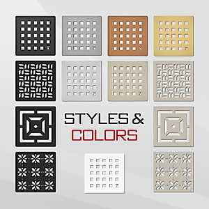 GURU USA Evo Lite Plus Square Stainless Steel Shower Drain with ABS Base & Hair Strainer, Bathroom Accessories for Shower Floor Drainage, Plus Gold