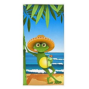 Naanle Summer Beach Sandy Seacoast Vacation Frog Soft Highly Absorbent Guest Large Home Decorative Hand Towels Multipurpose for Bathroom, Hotel, Gym and Spa (16 x 30 Inches)