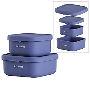 Bai shunda Silicone Food Container Set With Lid Food Bento Box Dishwasher Microwave Oven and Freezer Safe For Salads Snacks Meal Prep StorageTo-Go Sealed bowl (12.6oz + 21oz)（Purple）