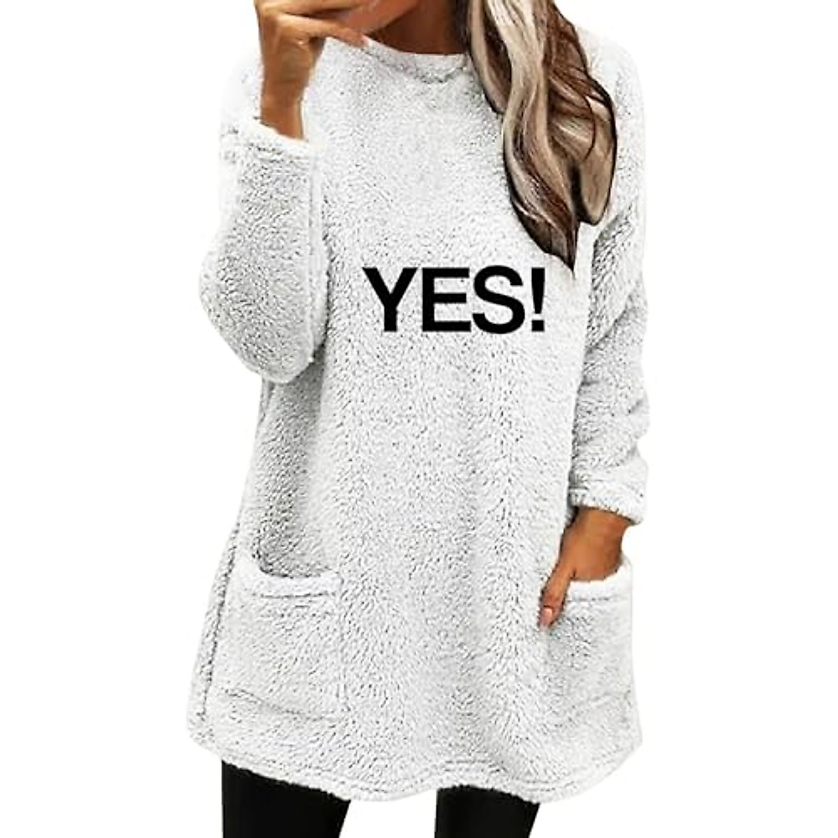 Coupons and Promo Codes Womens Oversized Sweatshirts Fuzzy Fleece Pullover Sweater Letter Print Long Leeve Crew Neck Winter Warm Tops Pockets White