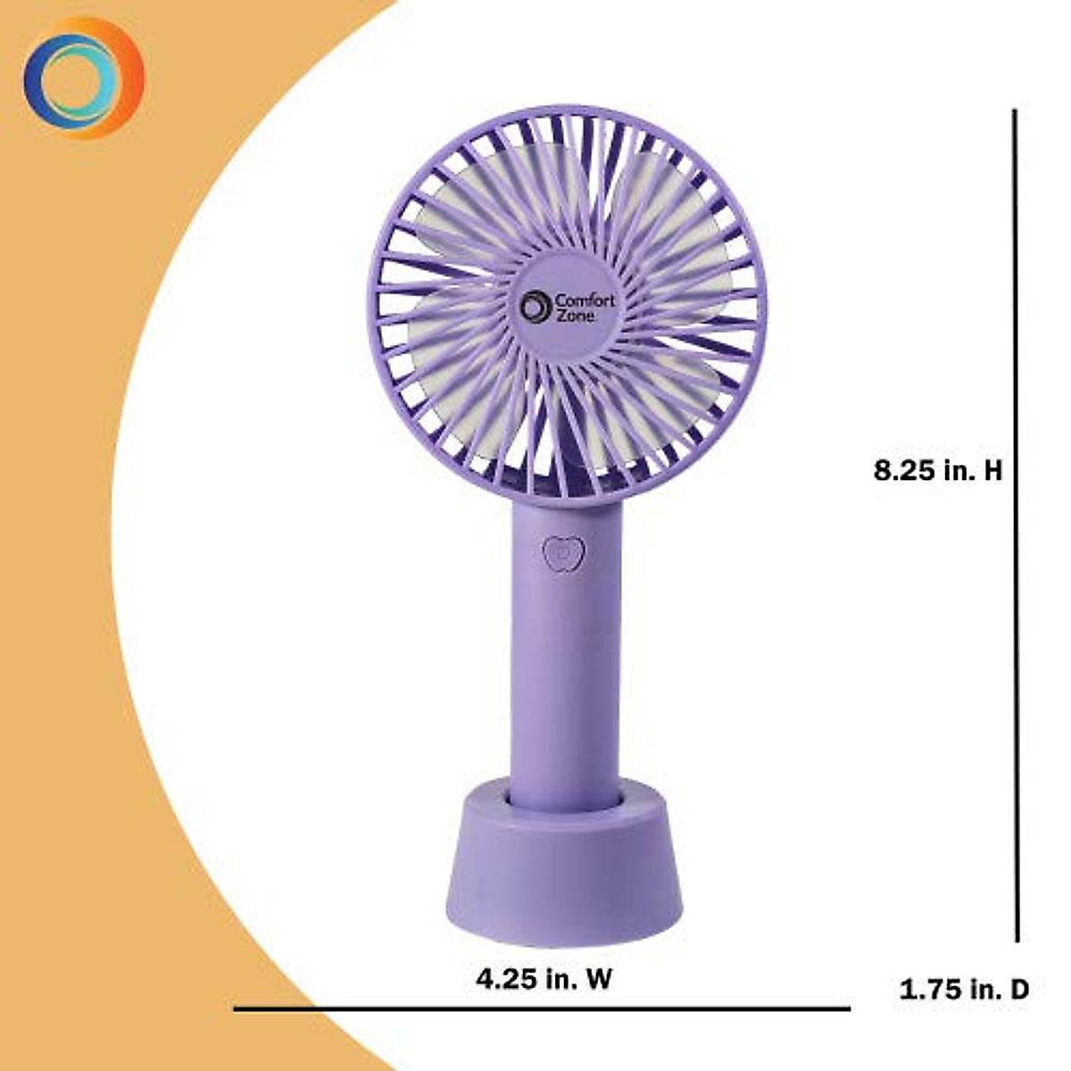 Comfort Zone CZPF402PL 4” 3-Speed Handheld Rechargeable Fan - Lithium ...