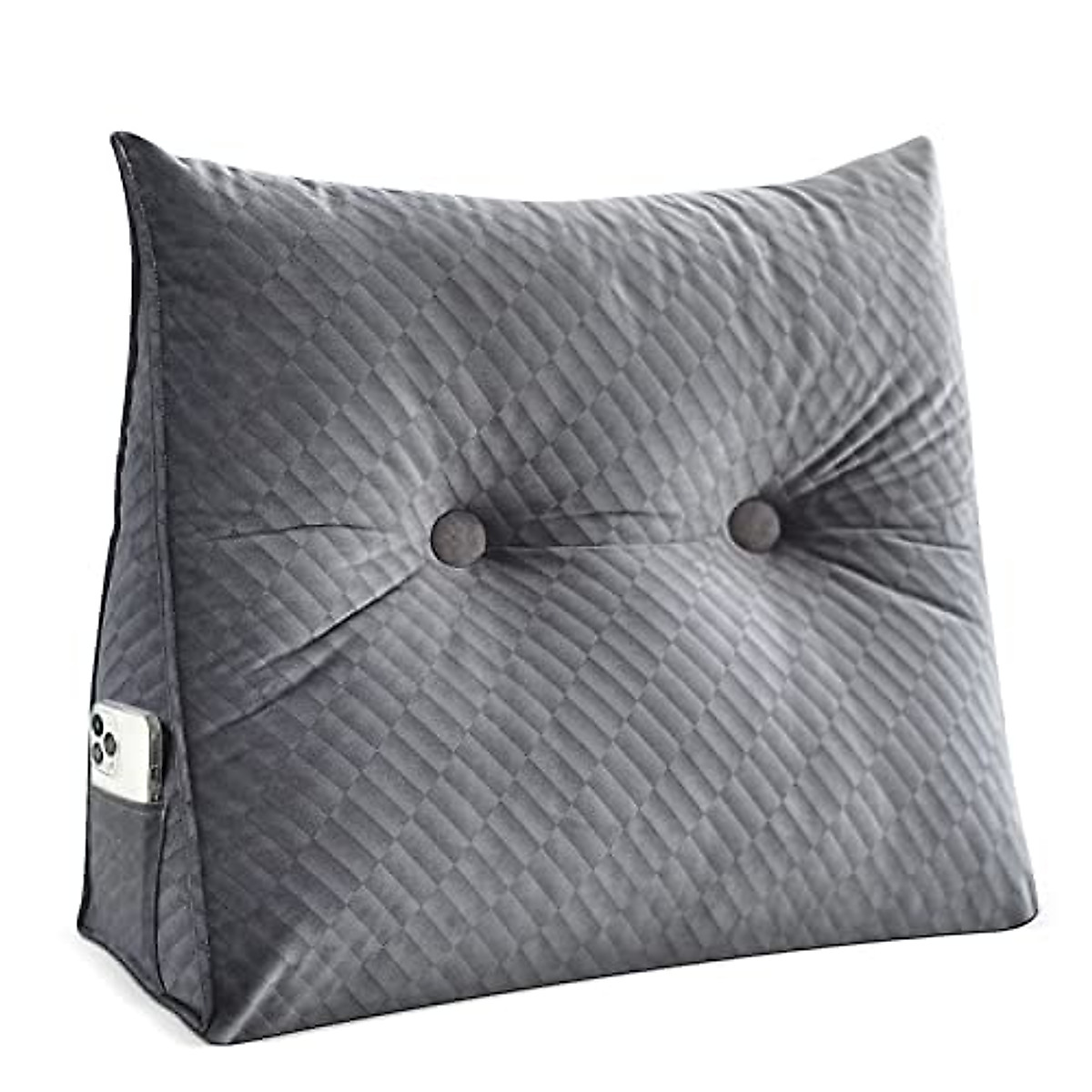 Wedge Pillow Headboard Small(23.6 x 7.8 x 19.7 Inches),Bolster Triangular Headboard Pillow Positioning Support Reading Backrest Wedge Pillow for Day Bunk Bed with Removable Cover Grey