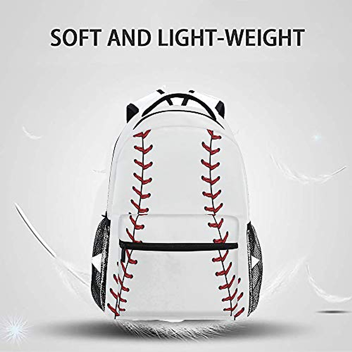 Kcldeci Red Stitching Baseball Kids Backpack, White Ball Kids Backpacks Bookbags Elementary Toddler School Bags Travel Bags for Boys Girls