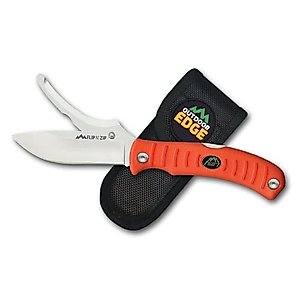 Outdoor Edge Flip N' Blaze - Double Blade Folding Hunting Knife with One-Hand Opening Lockback Skinning Blade, plus Gutting Blade and Nylon Belt Sheath