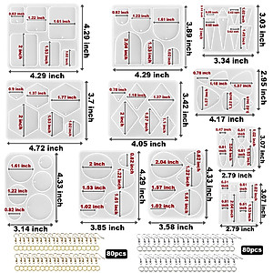 RESINWORLD Variety Size Earrings Molds for Resin, Stud Dangle Drop Earrings Resin Molds with Hole, Arch/Oval/Hexagon Silicone Molds for Keychain Charm Pendant Jewelry Making
