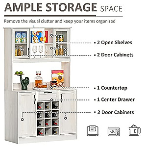 HOMCOM Kitchen Buffet with Hutch Cupboard with Utility Drawer, 4 Door Cabinets, and Optional 12-Bottle Wine Storage, White