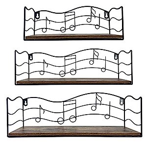 CRUGLA Wall Shelves Mounted Set of 3, Music Notes Wall Hanging Storage Floating Shelf for Bathroom Kitchen Bedroom