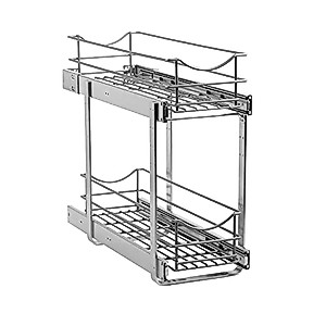 Knape & Vogt Simply Put 8in W x 14.7-in H Metal Double-Tier Pull Out Cabinet Baskets, 8 Inch, Frosted Nickel