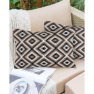 Brown Black Outdoor Pillow Cover 12x20 Inch Cushion Sham Case, Waterproof Decorative Lumbar Throw Pillowcase for Outside Garden Patio Porch Couch Chair Tent Moroccan Southwestern Aztec Abstract Boho