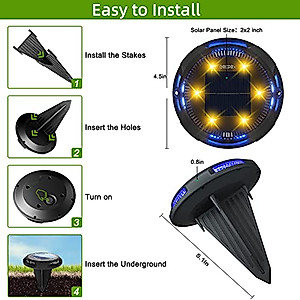 Solar Ground Lights, 8 Packs 𝟏𝟎 𝐋𝐄𝐃 𝟏𝟎𝟎𝟎𝐦𝐀𝐡 Solar Garden Lights IP65 Waterproof Outdoor In-Ground Landscape Lighting for Patio Pathway Lawn Yard Deck Driveway Walkway(Warm White+Blue)