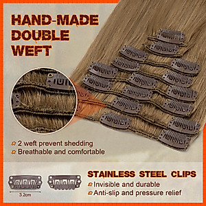 Benehair Clip in Hair Extensions Real Human Hair Light Brown Hair Extensions Clip in Human Hair Long Straight Remy Natural Full Head 8pcs Real Hair Extensions for Women 18inch #6 Light Brown