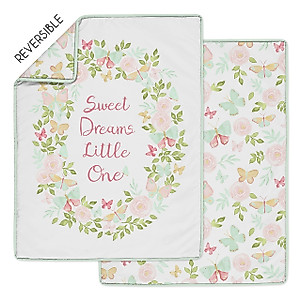 Sweet Jojo Designs Blush Pink, Mint and White Shabby Chic Butterfly Floral Baby Girl Crib Bedding Set - 4 Pieces - Watercolor Rose
