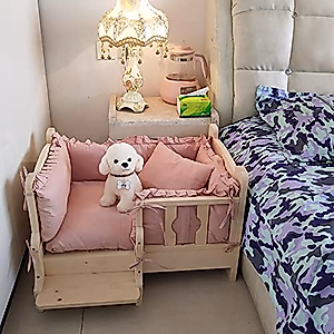 HYDT Large Medium Small Dog Bed Elevated Solid Wood Pet Cot with Washable Mattress,Heavy Duty Kennel with Bedding&Stairs (Size : 120x70x43cm/47.2x27.6x16.9in)