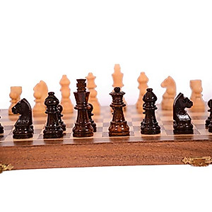 MD Continental Magnetic Wooden Chess Set Folding Board with Storage, Tournament Staunton Thick Acacia Wood Board, Portable Travel Chess, Indoor Games Kids & Adults, Brown and Beige, 10x10 Inches