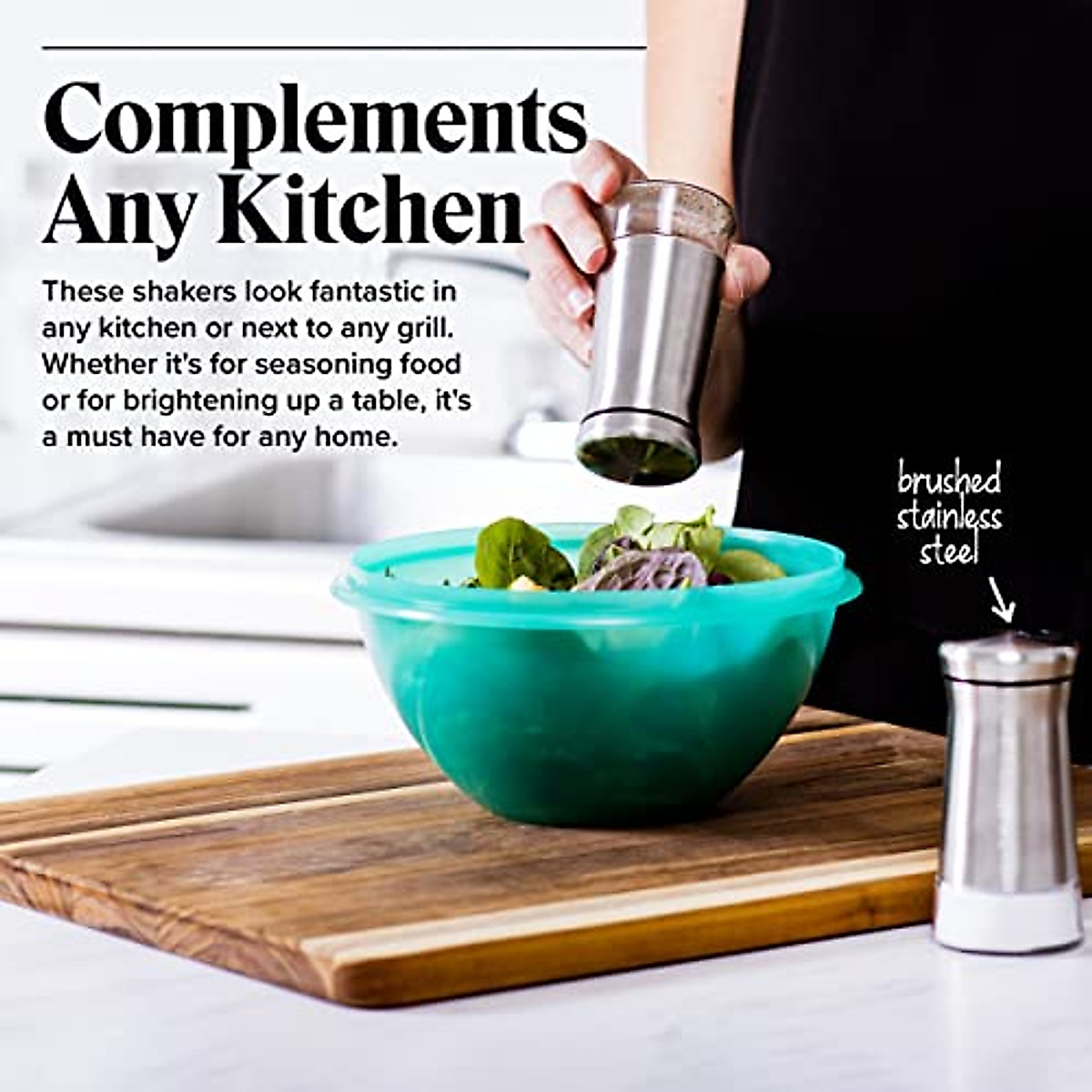 Premium Salt and Pepper Shakers with Adjustable Pour Holes - Elegant Stainless Steel Salt and Pepper Dispenser - Perfect for Himalayan, Kosher and Sea Salts - Spices