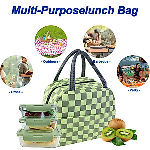 Mziart Cute Lunch Bag for Women Men, Aesthetic Lunch Bag Reusable Insulated Lunch Tote Bag Kawaii Lunch Box Container Waterproof Lunch Cooler Bag for Work Office Travel Picnic (Green)