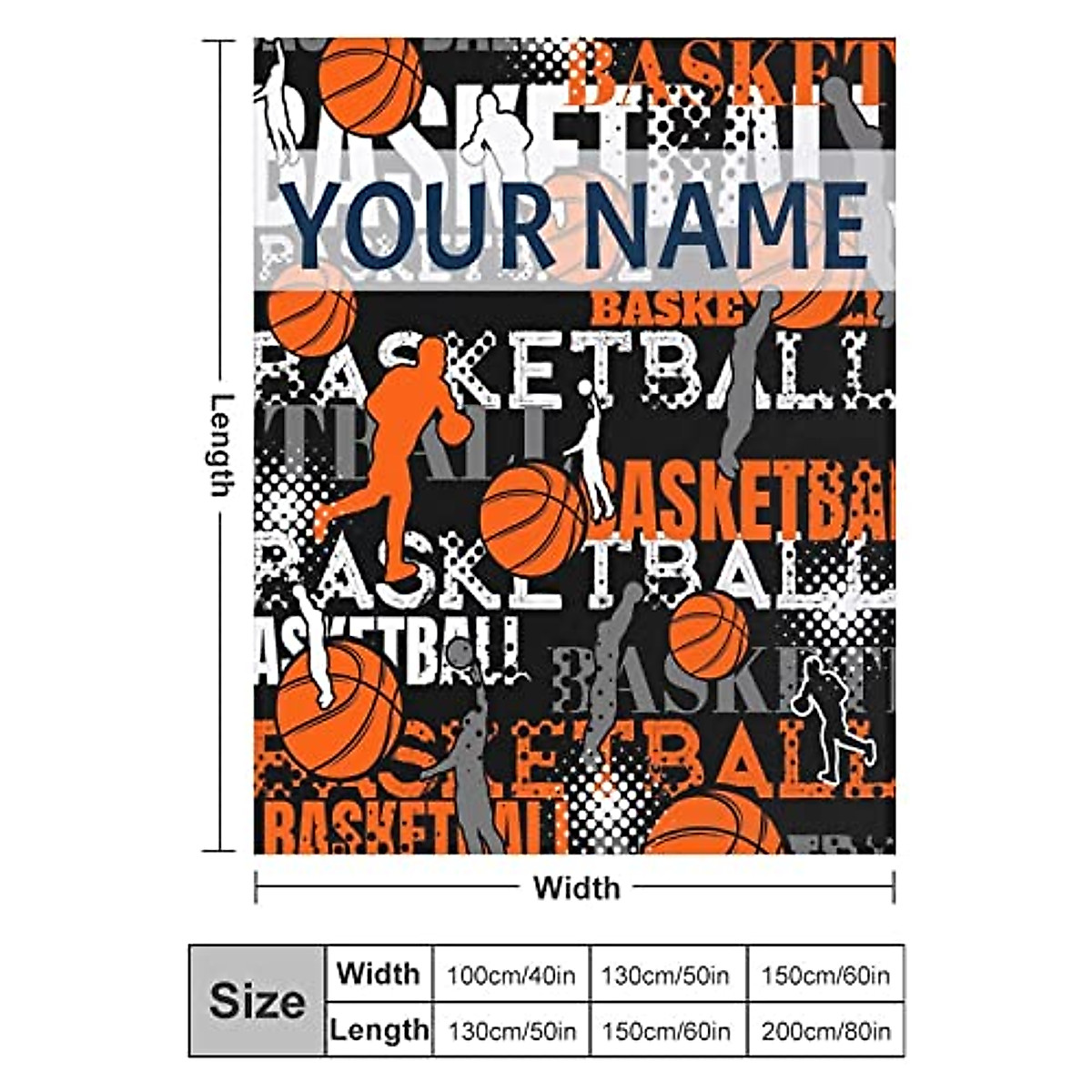 Custom Basketball Blanket Gifts, 50"*60" Flannel Sports Blanket Warm Cozy Soft for Boys Men Basketball Lovers, Throw Blanket for Sofa Couch Bed