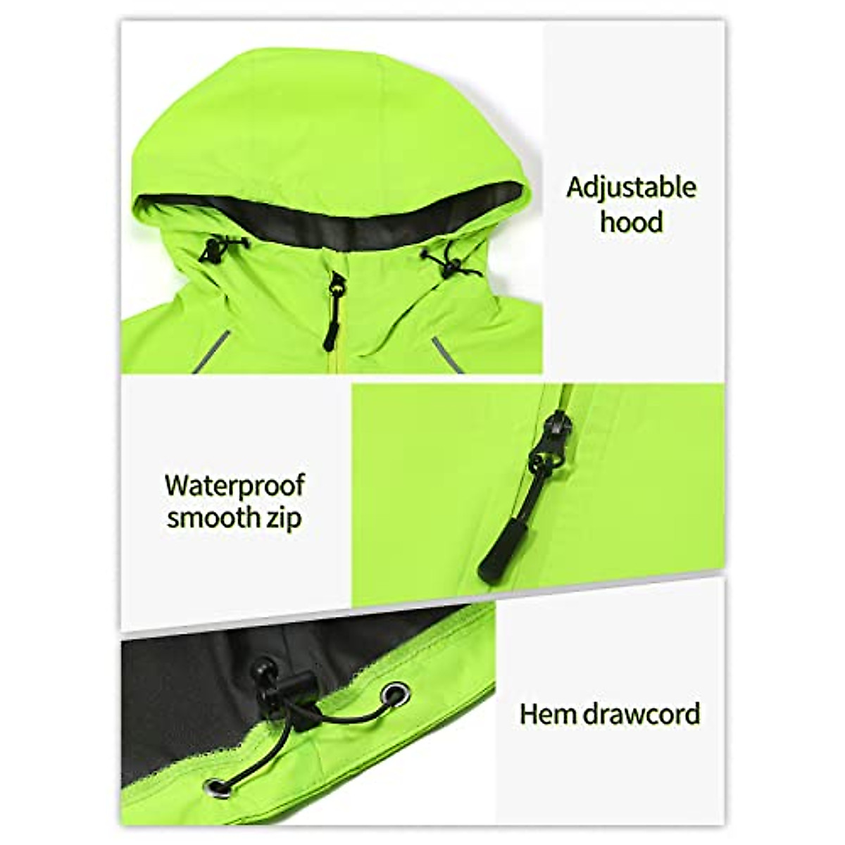 BERGRISAR Men's Cycling Rain Jacket Waterproof Cycling Windbreaker Bike Bicycle Jacket Running Hood Rain Coat Green Size Large