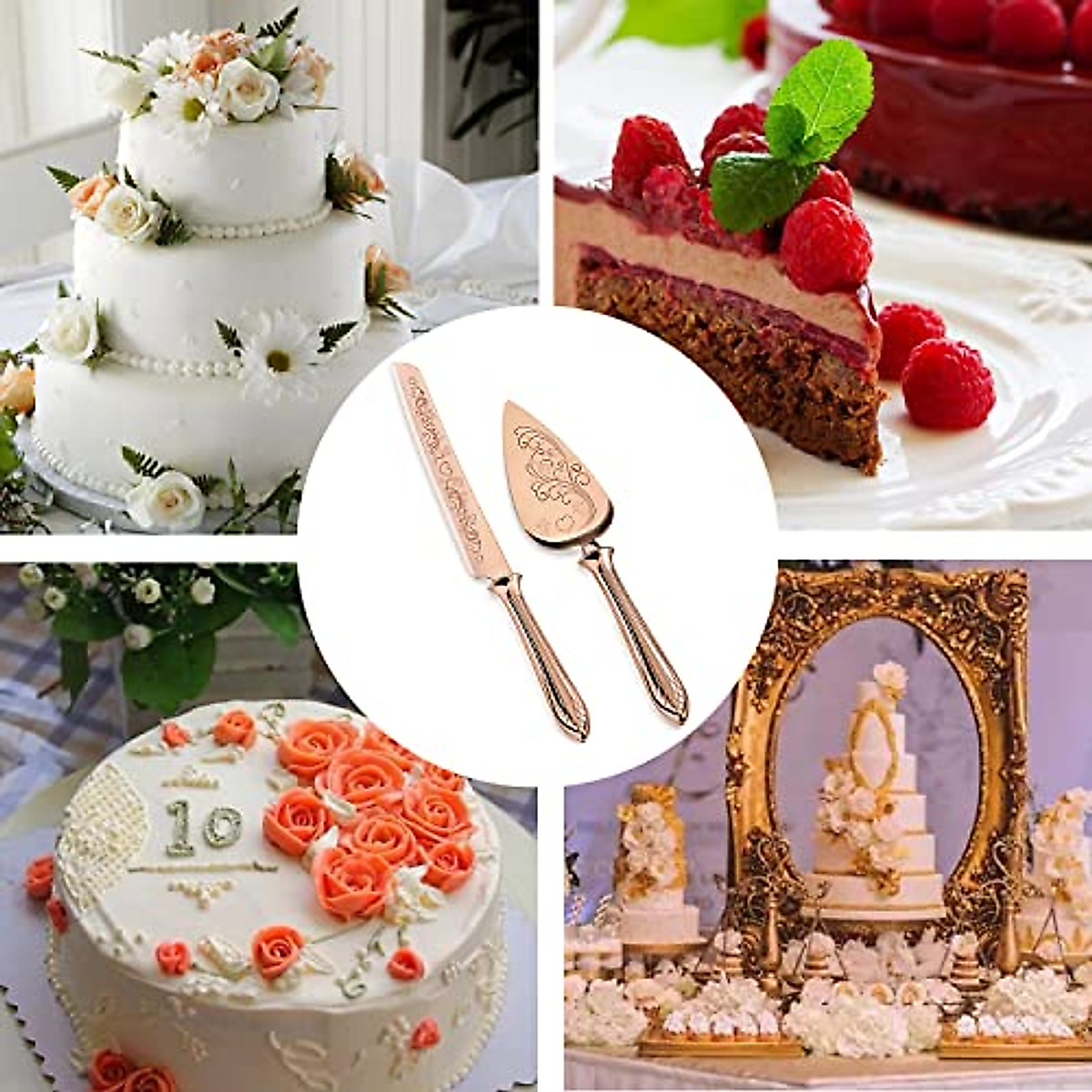 KSENDALO Rose Gold Cake Knife and Server Set, Elegant Cake Cutting Set for Weddings, Premium Cake Cutter, Ideal Cake Cutter Wedding Set, Perfect for Cake Slicing and Serving,13.78inch Long