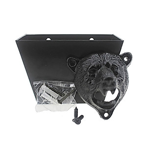 Luwanburg Black Bear Head Cast Iron Bottle Opener Wall Mounted with Cap Catcher Bundle