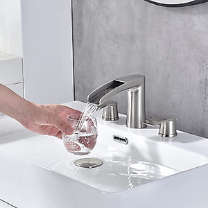 RULIA Bathroom Faucet, 2 Handles Bathroom Sink Faucet, 3 Holes Waterfall Faucet, Bathroom Vanity Faucet with Pop Up Drain, Brushed PVD, RB1061