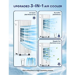 Evaporative Air Cooler, BALKO 3-IN-1 Windowless Swamp Cooler w/ 0.8 Gal Detachable Water Tank, 7H Timer & Remote, 4 Ice Pack, 70° Oscillation, Ductless Air Conditioner Portable for Room Indoor Office