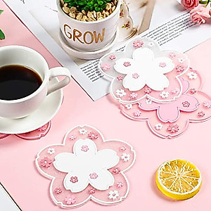 Sakura PVC Coaster Cherry Blossom Cup Coaster Anti-Skid Insulation Coaster for Beer, Coffee, Tableware Tea (4, 4.5 Inch)