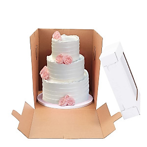 Huoshange Tall Cake Boxes for Tier Cakes,2 Sizes 4 Pack 10x10x12in and 12x12x12in,Sturdy Cardboard Cake Boxes Shipping in 2 3 Tier for Layer Tiered Cakes，Disposable Cake Containers