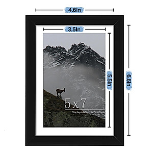 Picrit 5x7 Picture Frame Set of 7, Display 5x7 with Mat or 4x6 Without Mat, Photo Frames for Wall Mounting or Table Top Display, Black.