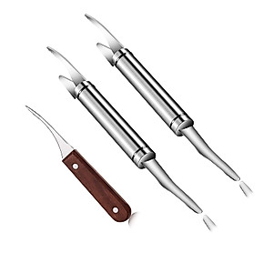 3pcs Shrimp Deveiner Tool — 5 in 1 Multifunctional Shrimp Fish Knife with 1 Wooden Prawn Peeler, 2 Stainless Steel Shrimp Peeler and Deveiner Tool, Seafood Shrimp Line Knife Kitchen Tool.