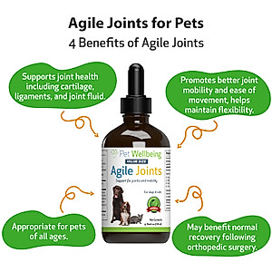 Pet Wellbeing Agile Joints for Dogs - Hip and Joint Health, Mobility, Devil’s Claw, Boswellia, Joint Ligament and Cartilage - Veterinarian-Formulated Herbal Supplement 4 oz (118 ml)