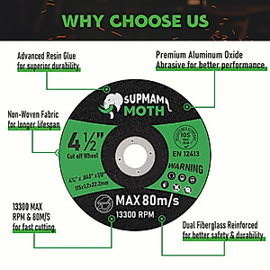 SUPMAMMOTH 55 Pack 4 1/2 Cut Off Wheel Angle Grinder Cutting Disc for Metal & Stainless Steel Cutting Wheel Ultra Thin 0.045'' x 7/8 Arbor